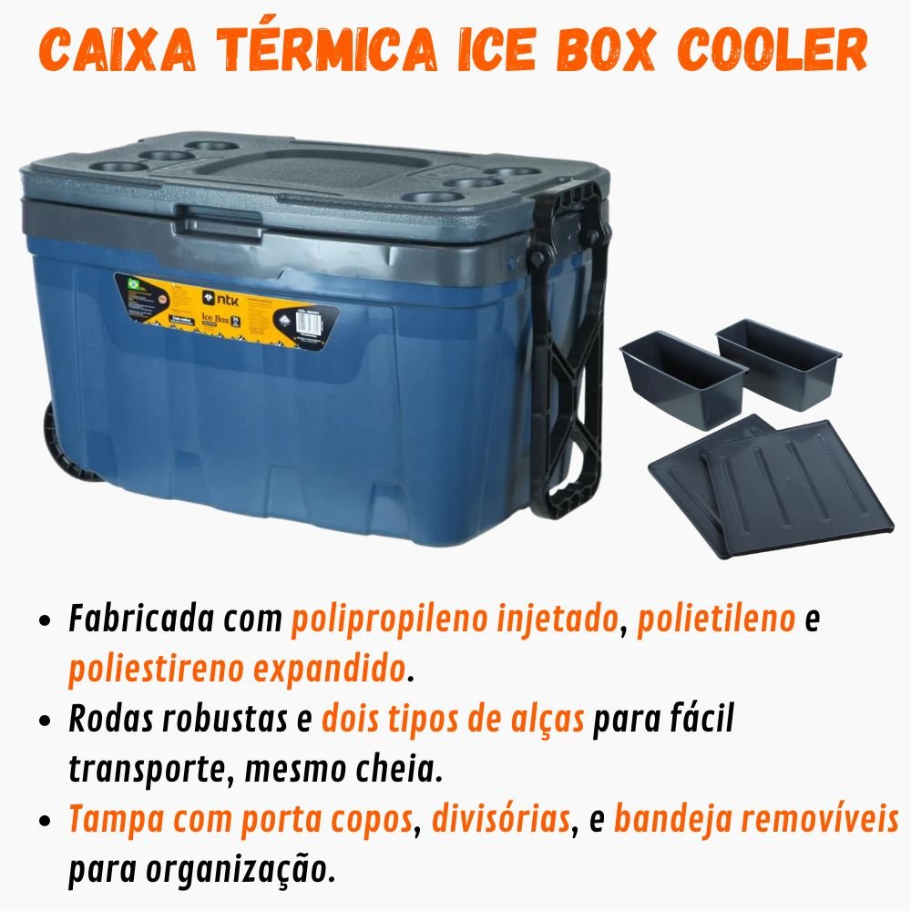 Caixa Térmica Ice Box Cooler de 54 Litros - Azul - Único